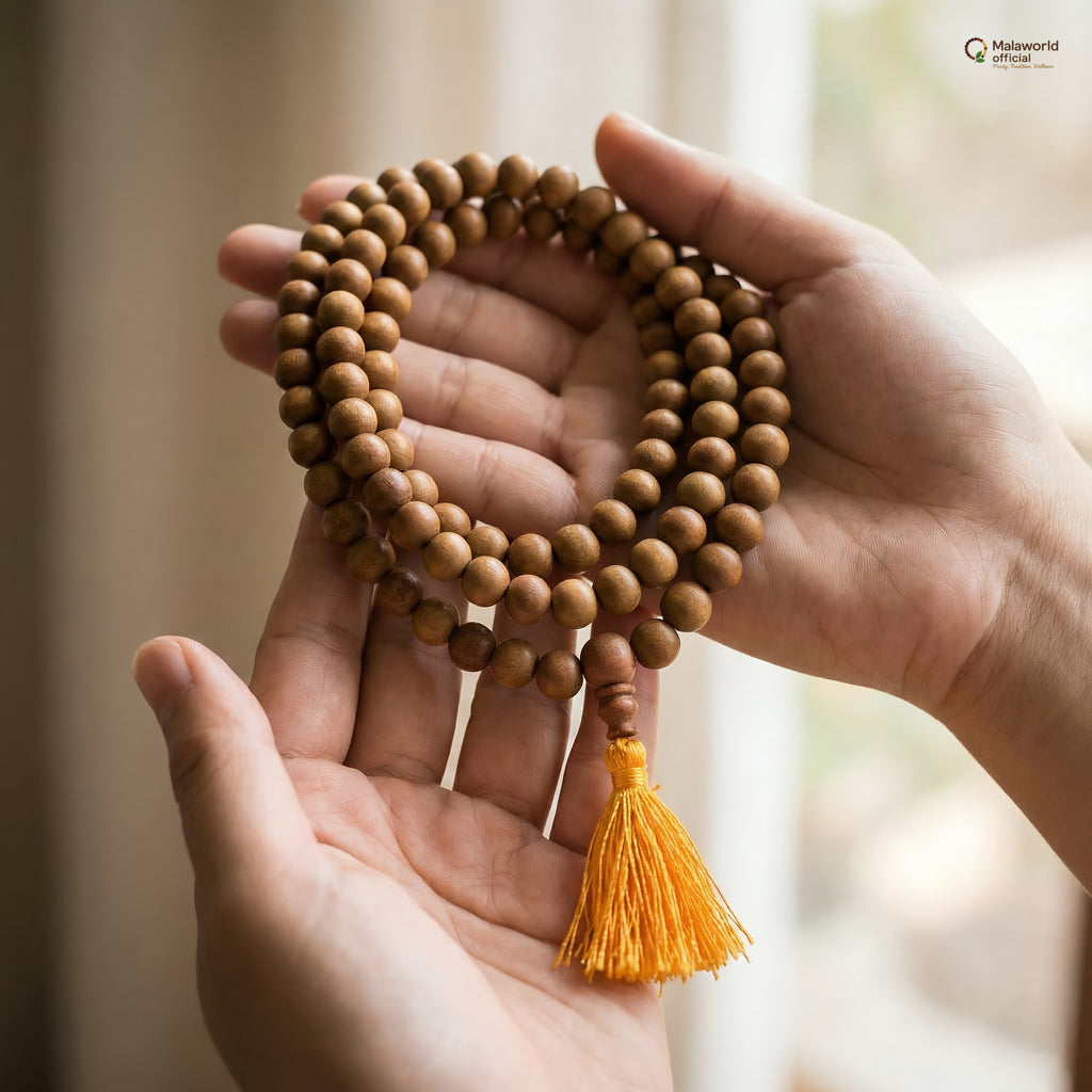 Pure White Sandalwood Mala (Safed Chandan) | For Peace, Cooling & Medi ...